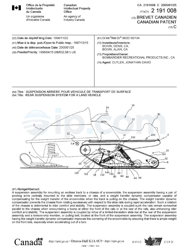 Snowmobile suspension system (US) – AD Boivin Design Inc