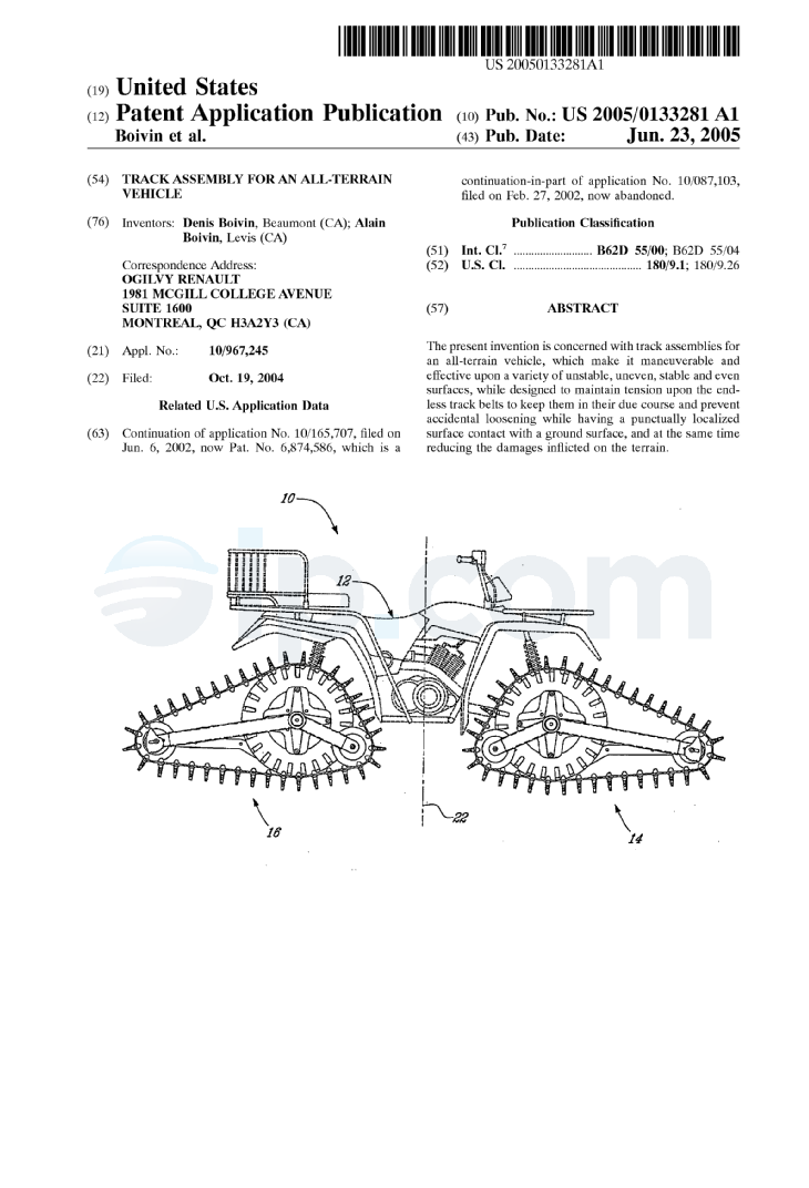 Track assembly for a motorized vehicle (US) – AD Boivin Design Inc